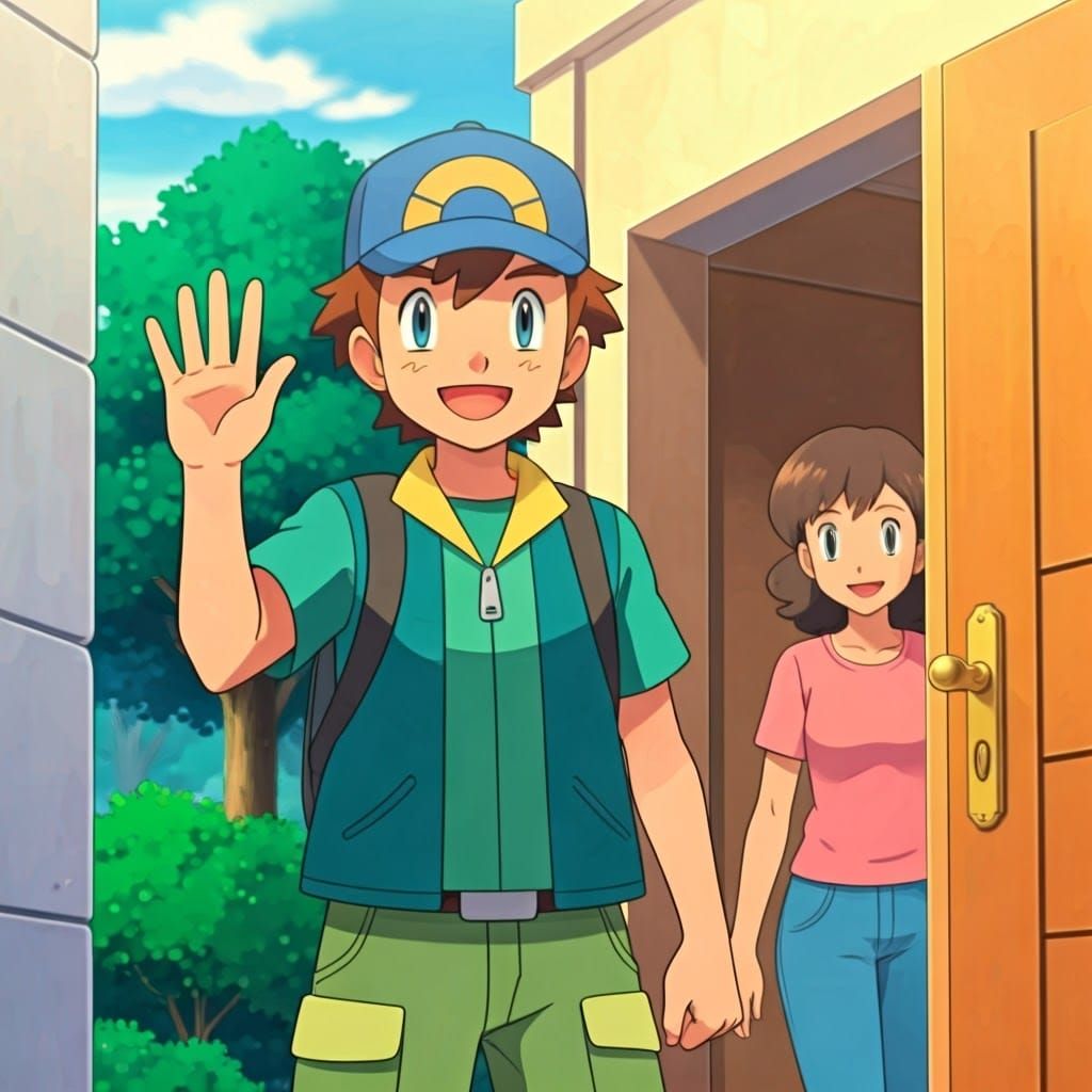 Ritchie says goodbye to his mother as he begins his Pokémon journey