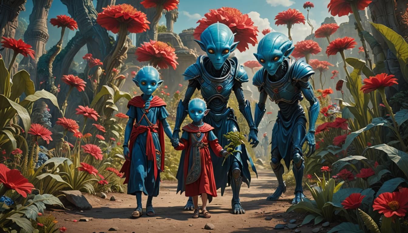 Happy Alien Family with Kids 3 - AI Generated Artwork - NightCafe Creator