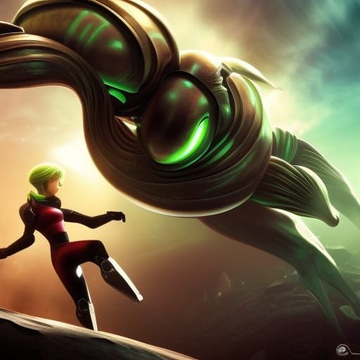 Samus Aran backriding an alien specie - AI Generated Artwork ...