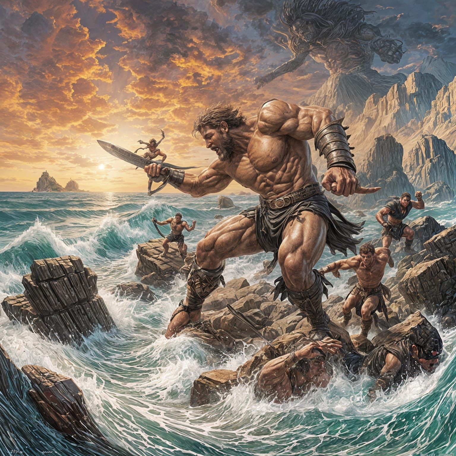 The Demi-god known as Cyclops fighting Jason and the Argonauts on a ...