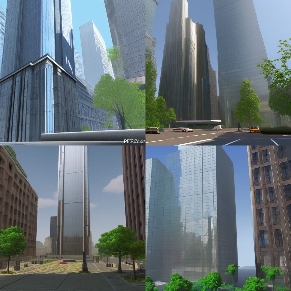 front entrance; city office building; tall glass skyscraper; rendered ...