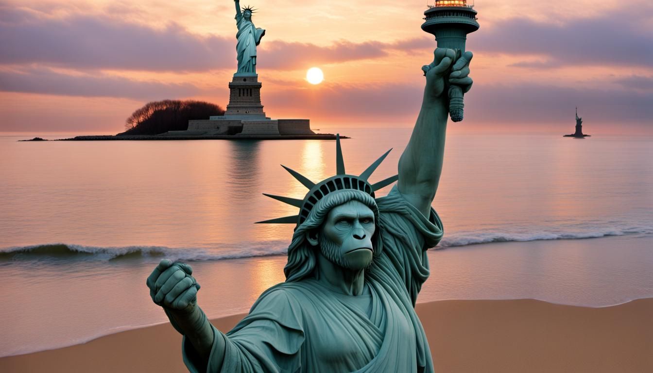 "planet of the apes": the Statue of Liberty is buried under the sand ...