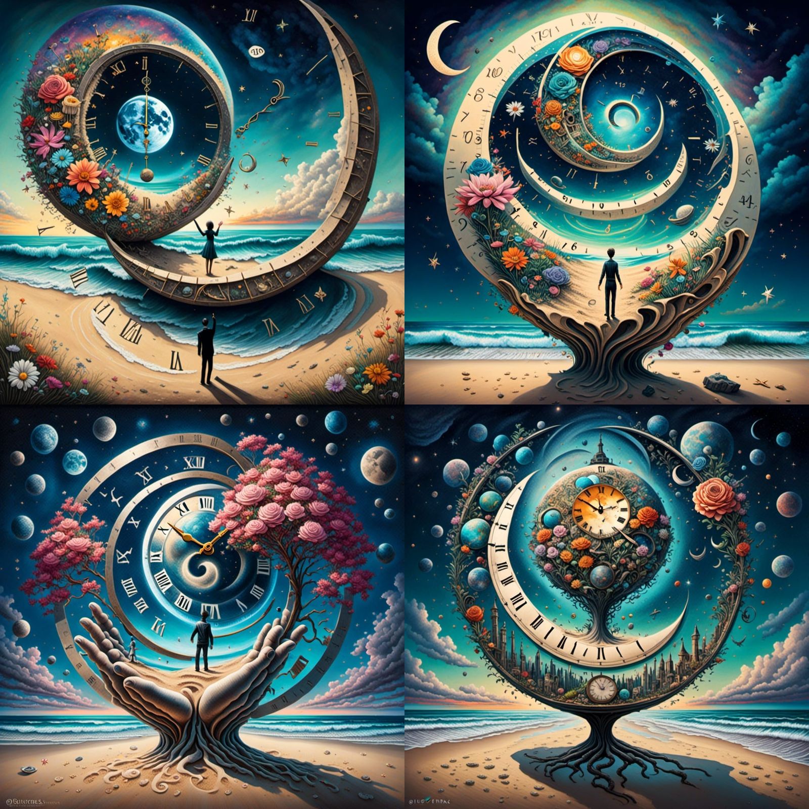 A globe of the planet Earth on a sandy beach, the Cosmos, moon stars ...