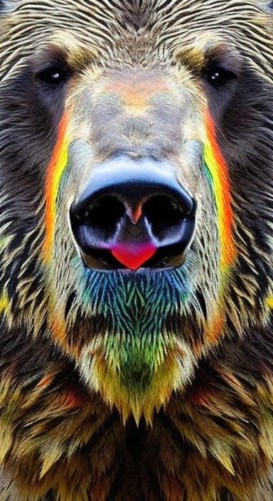 Photograph Portrait Of A Amazingly Beautiful rainbow reflection Grizzly ...