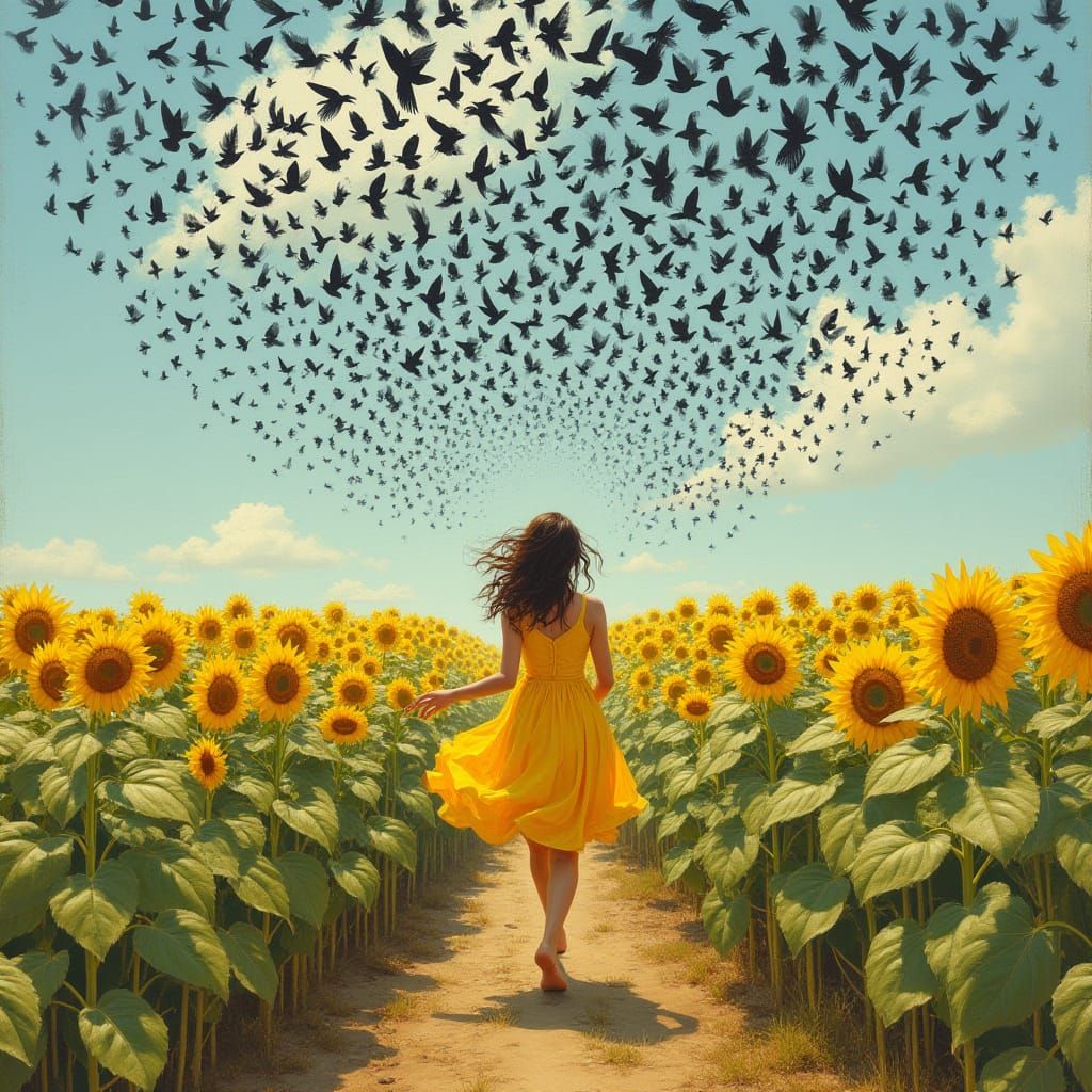 walking through - Surreal Sunflower Field Inspired by Van Go...