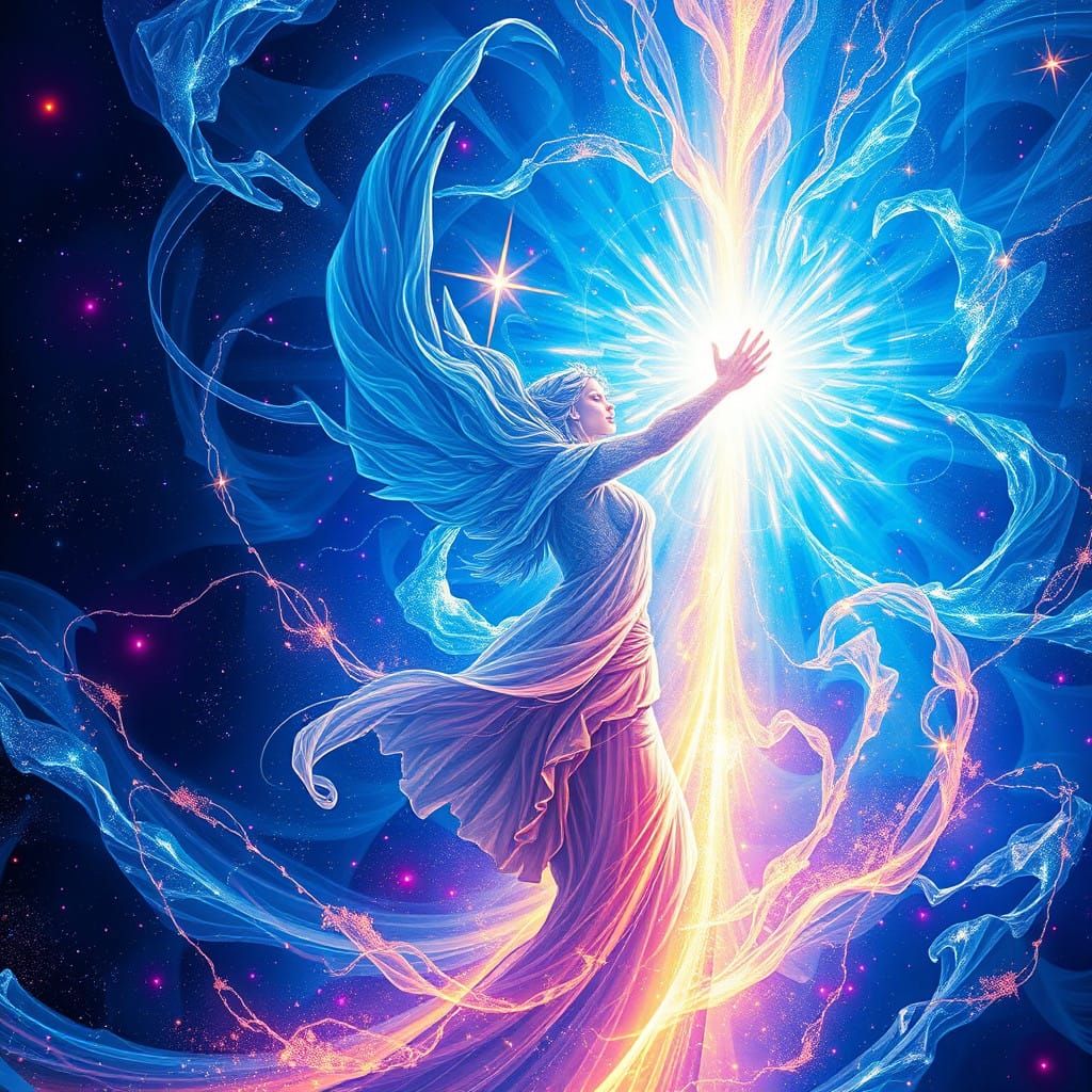 Ethereal Being Unleashes Cosmic Strike in Vibrant ... - AI Art