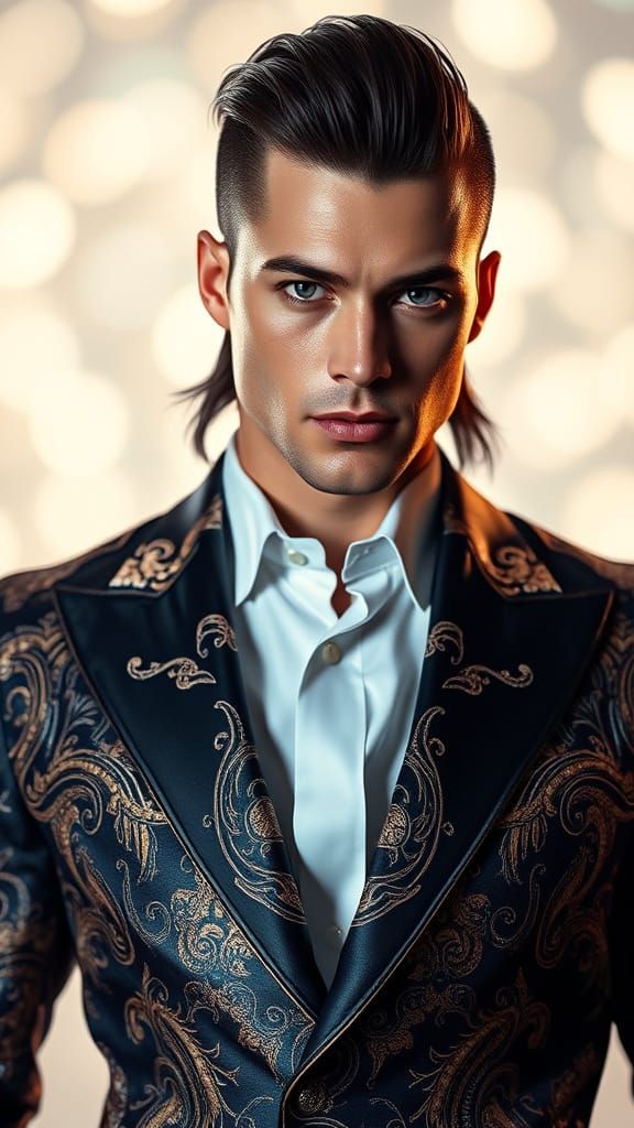 Chiseled Pop Singer in High-Fashion Glamour Suit - AI Art