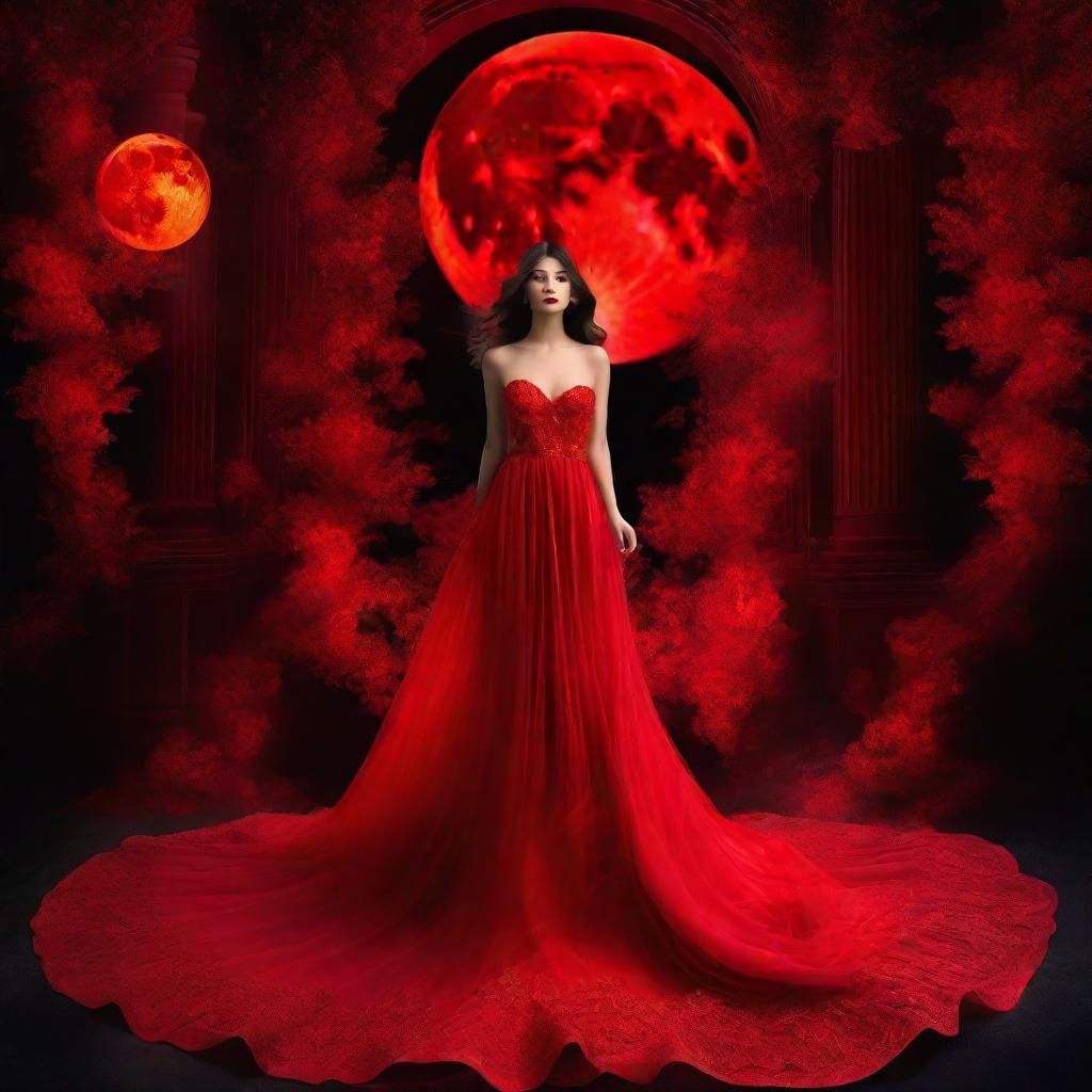 Giant Red Moon and the mysterious Lady in Red - AI Generated Artwork ...