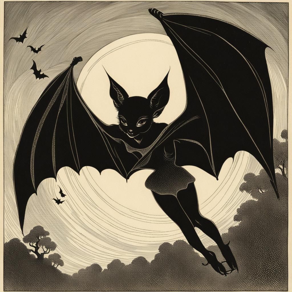 Pixie, a Flying bat, by Dorothy P. Lathrop, Wood engraving. 1941 - AI ...
