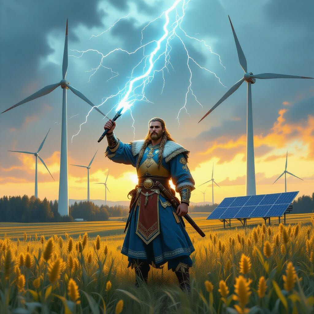 Perun: Slavic God of Thunder in a Digital Painting - AI Art