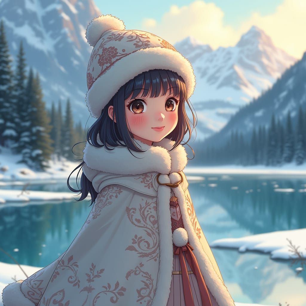 Snow Day - Young Princess in Winter Wonderland, Anime Style