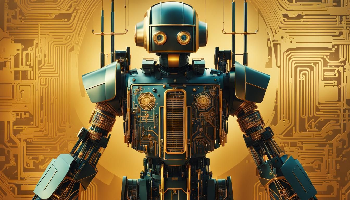 Robot, standing confidently, fusing the styles of Beeple and Jean ...