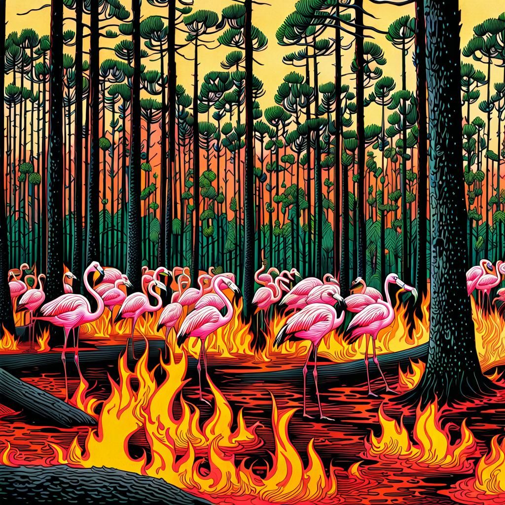 Flaming Flamingos - Flaming Flamingos Ablaze in Florida Fore...
