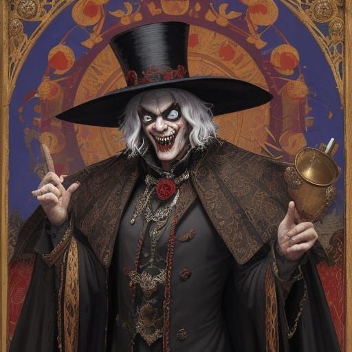 Menacing Vampire in Dark Coat Winks at Humming Pip... - AI Art