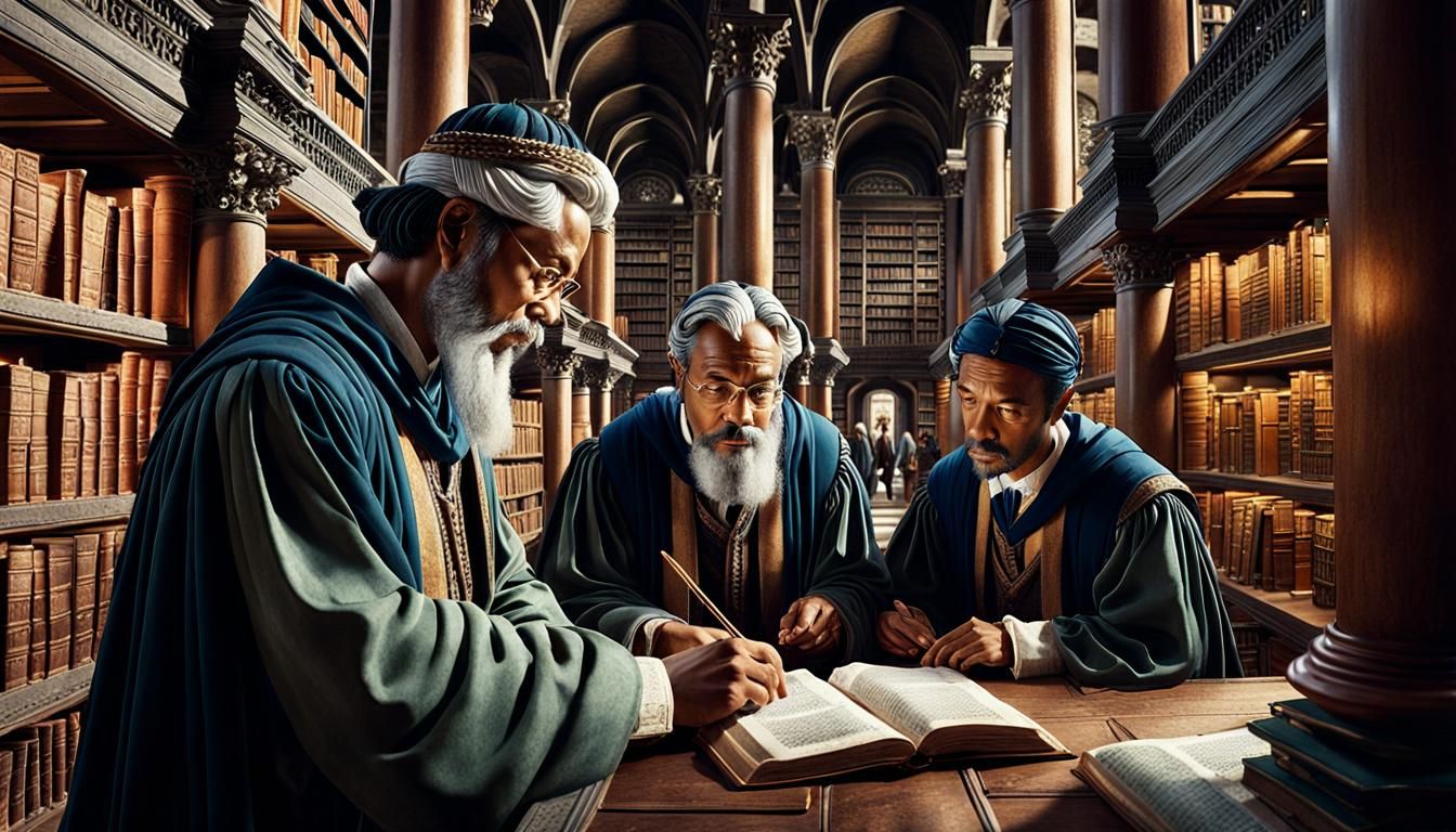 Scholars in an Ancient Library - AI Generated Artwork - NightCafe Creator