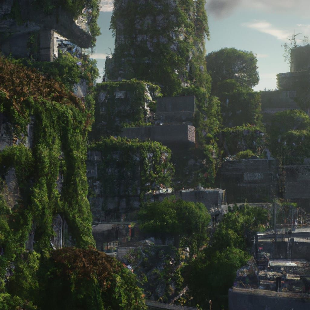 "Overgrown city covered in vines and moss" Hyper-realistic CGI ...