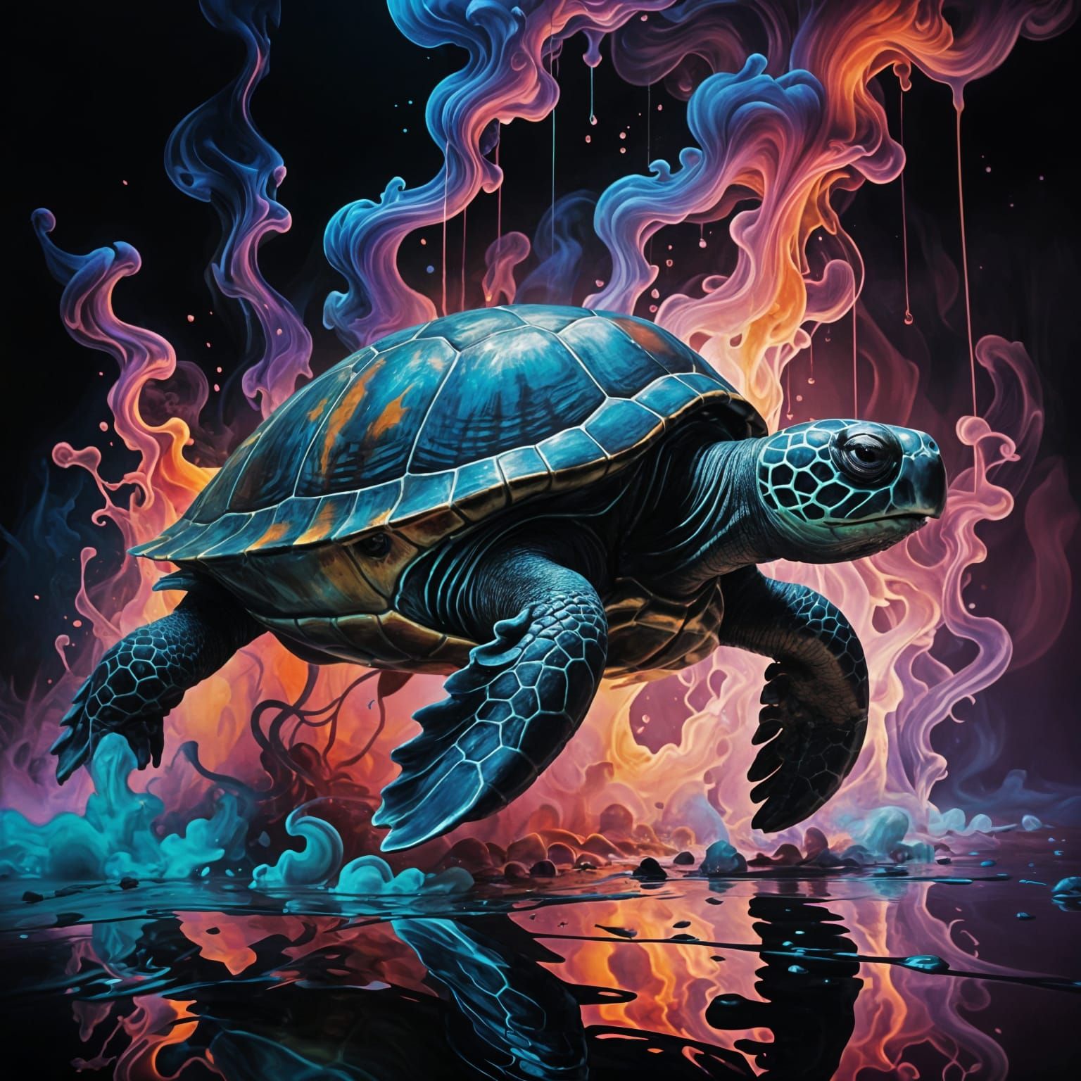 abstract turtle - Vibrant Turtle in Dreamlike Smoke