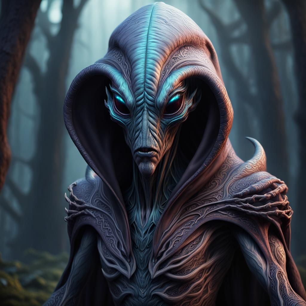 Hooded alien creature - AI Generated Artwork - NightCafe Creator