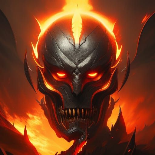 Floating demon head fire 2/3 face angle a masterpiece, 8k resolution ...