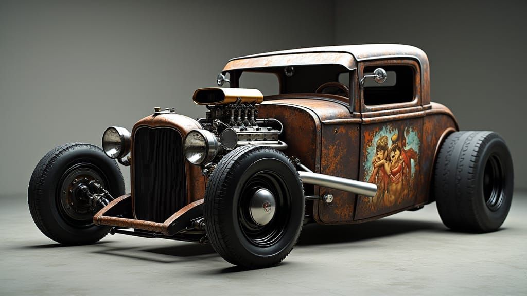 Anime Hot Rod in Futuristic Garage - AI Art