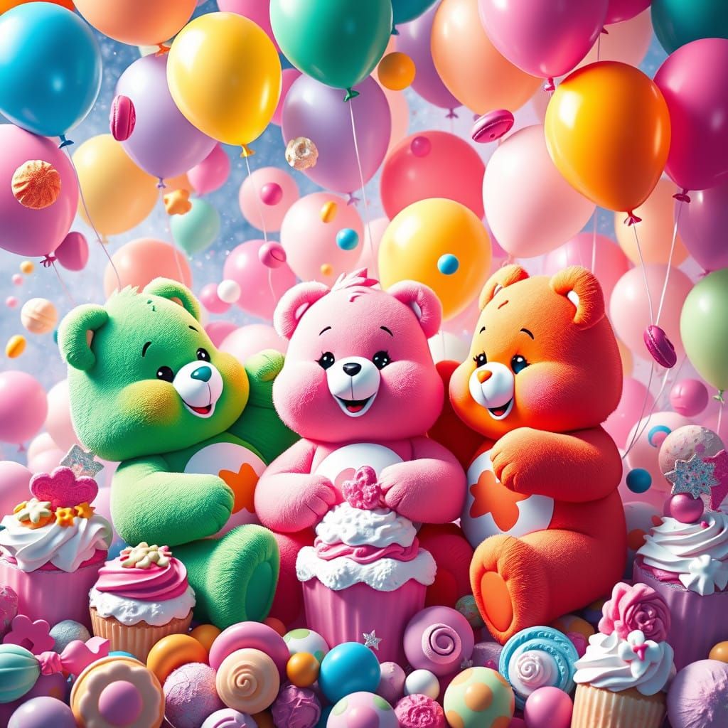 Surreal Candyland Scene with Care Bears and Whimsi... - AI Art