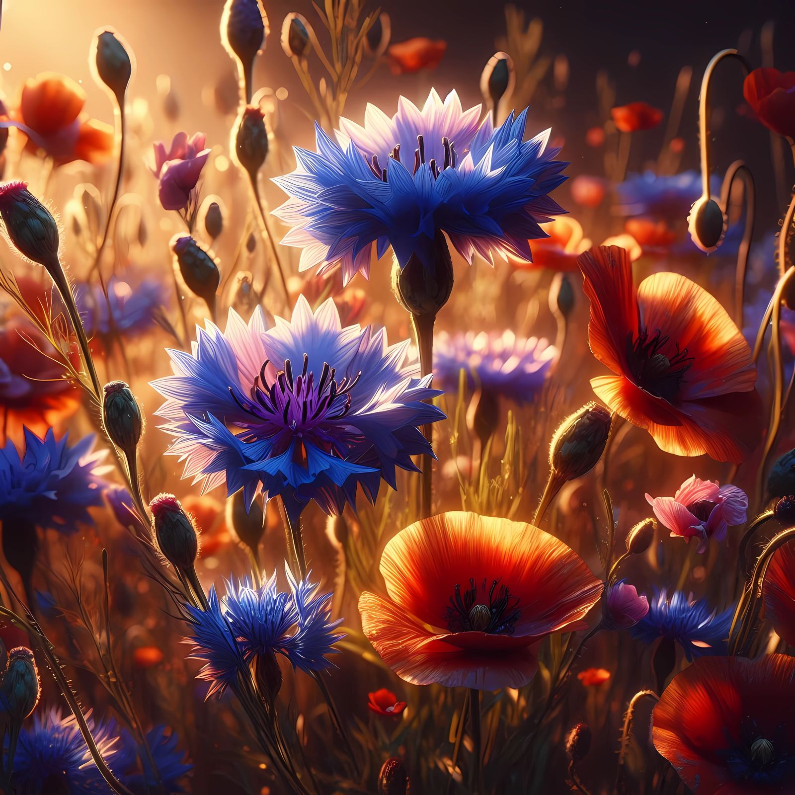 Cornflowers & Poppies - AI Generated Artwork - NightCafe Creator