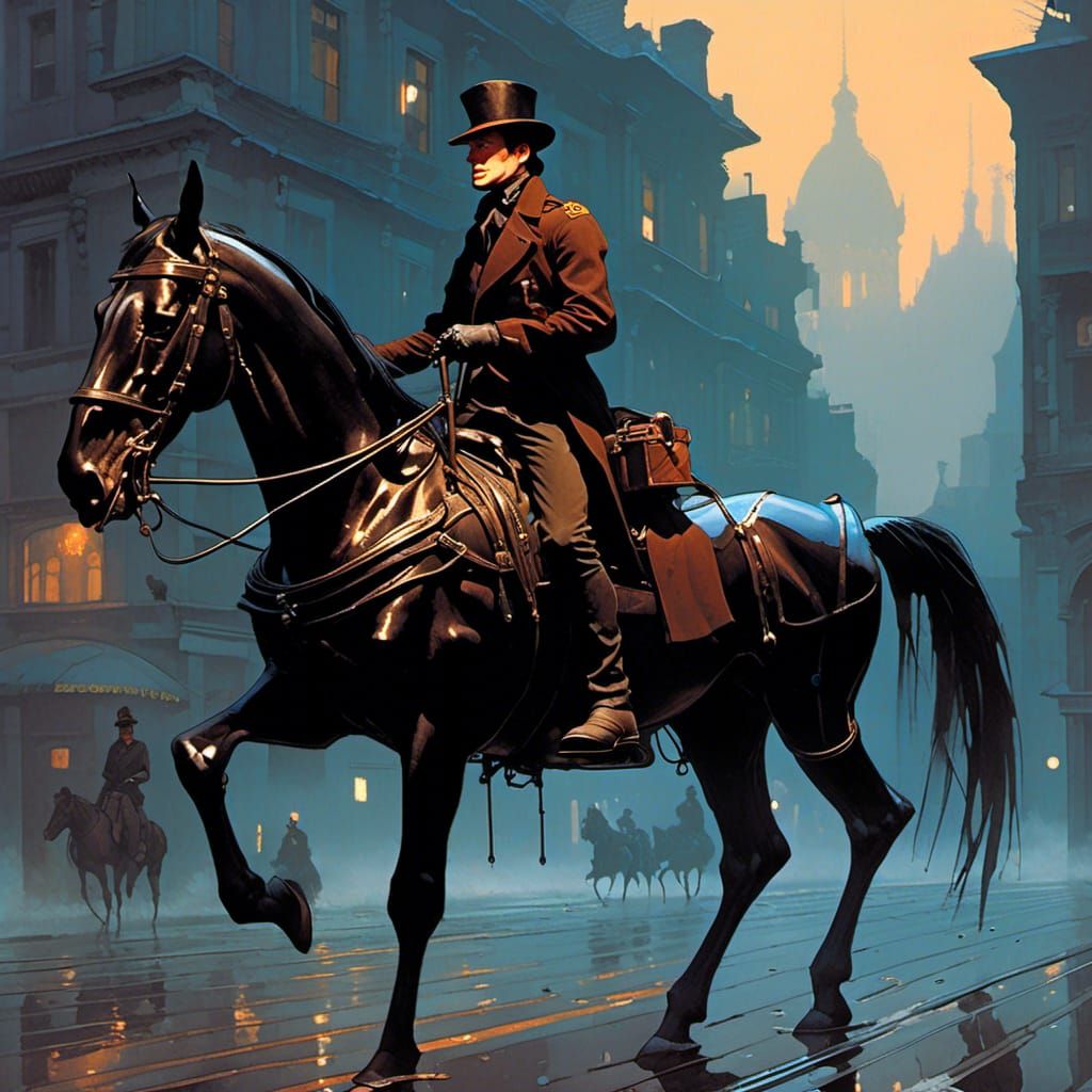 a painting of a man riding on the back of a horse, inspired by Brian ...