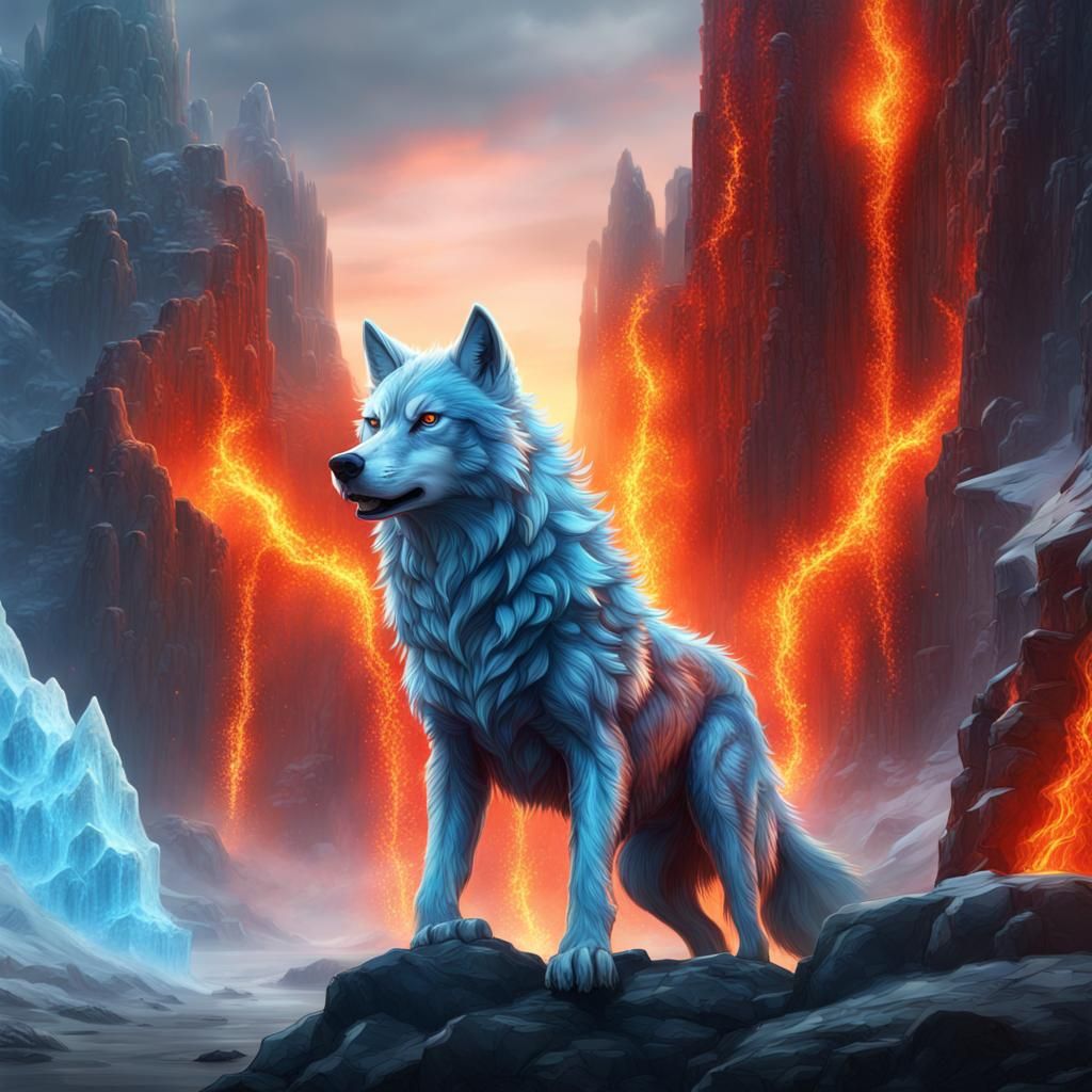 Fire and Ice Wolf - AI Generated Artwork - NightCafe Creator