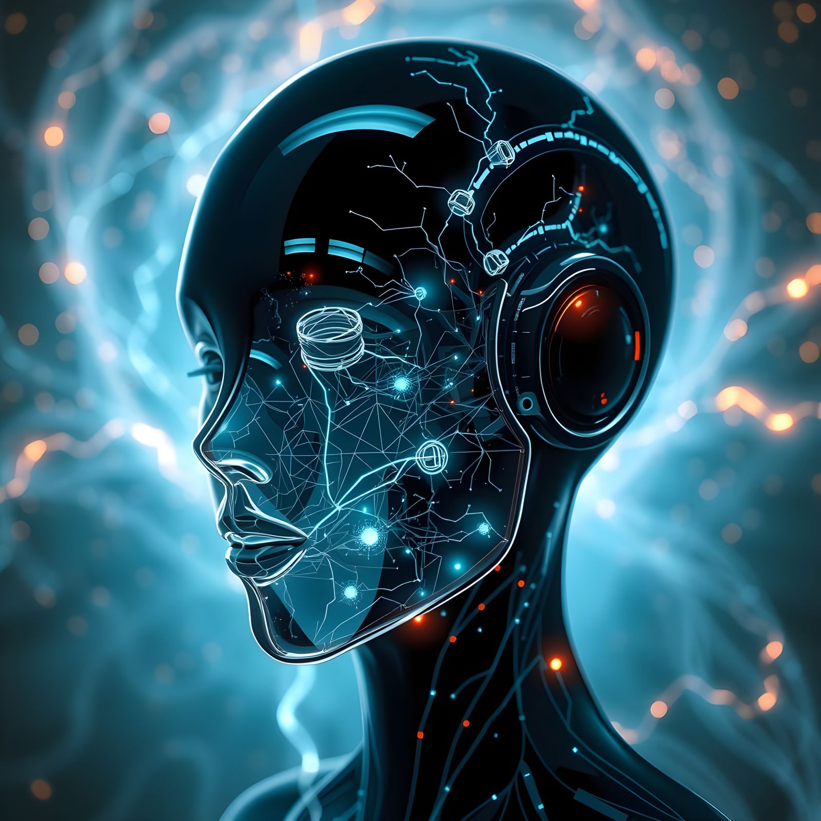 Embodied AI - Cybernetic Android Head in Neon Dreamscape