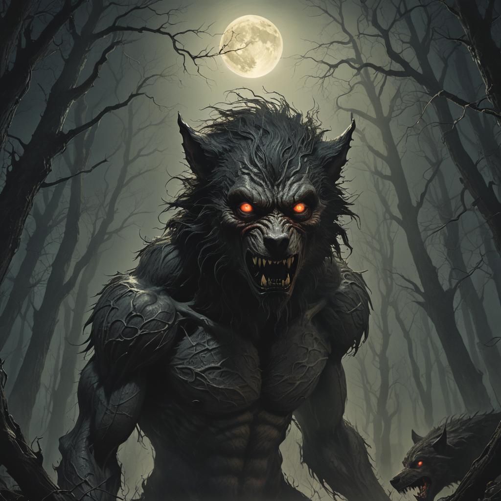 Werewolf Eyes Glow with Otherworldly Energy in Moo... - AI Art