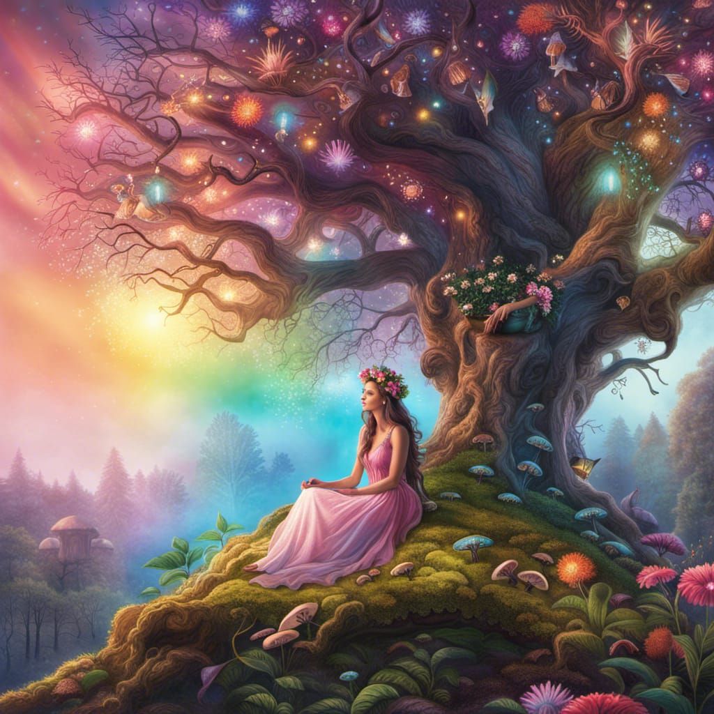 Musing by the Enchanted Tree - AI Generated Artwork - NightCafe Creator