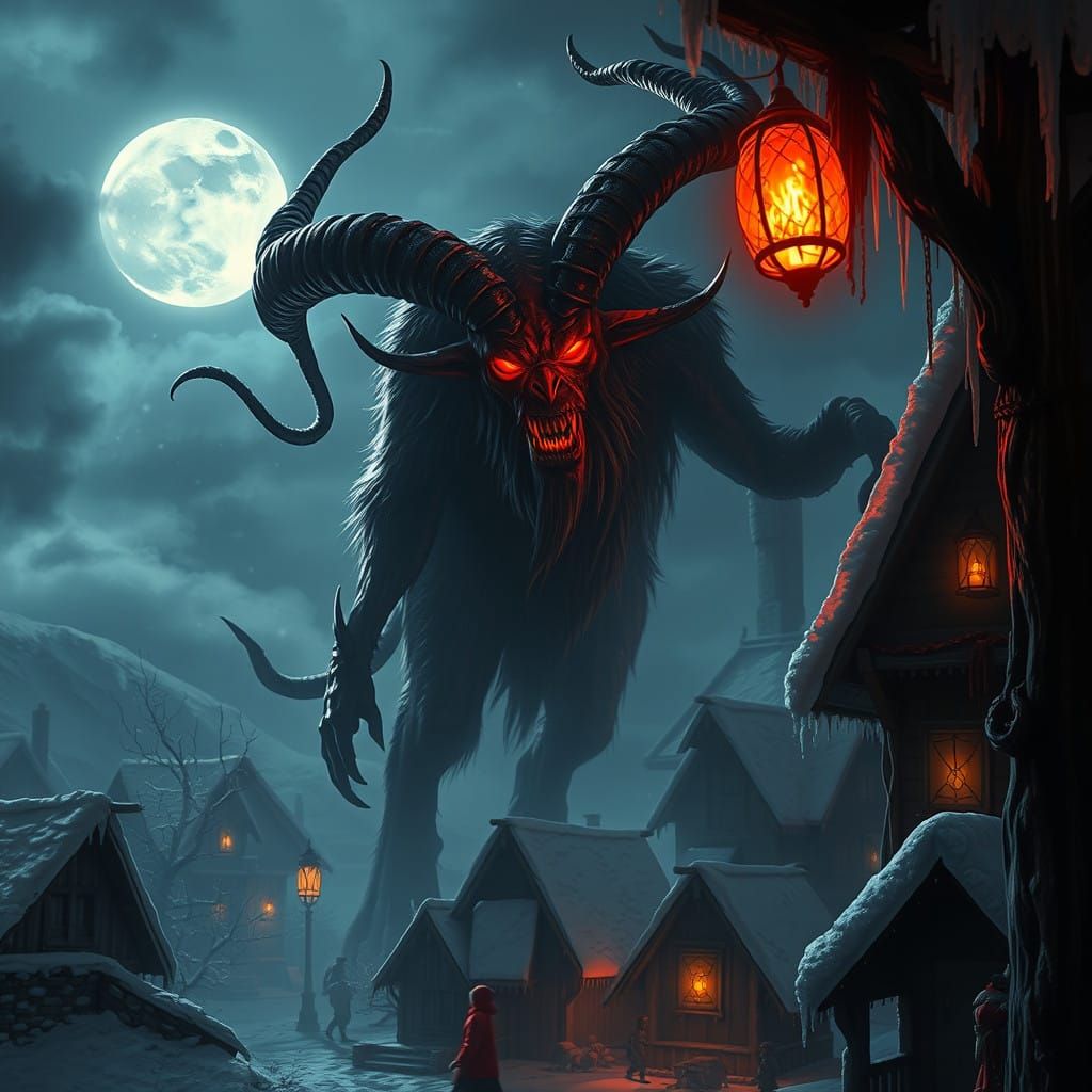 Krampus - Krampus, Dark Christmas Demon Looms Over Snowy Vil...