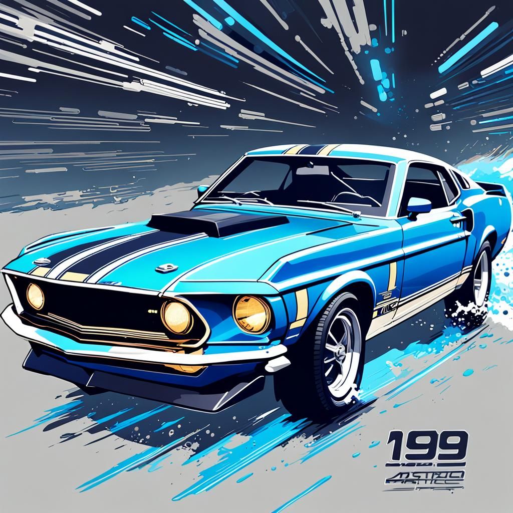 1969 Mustang Mach 1, Computer code, Blue Pixelation, computer glitches ...