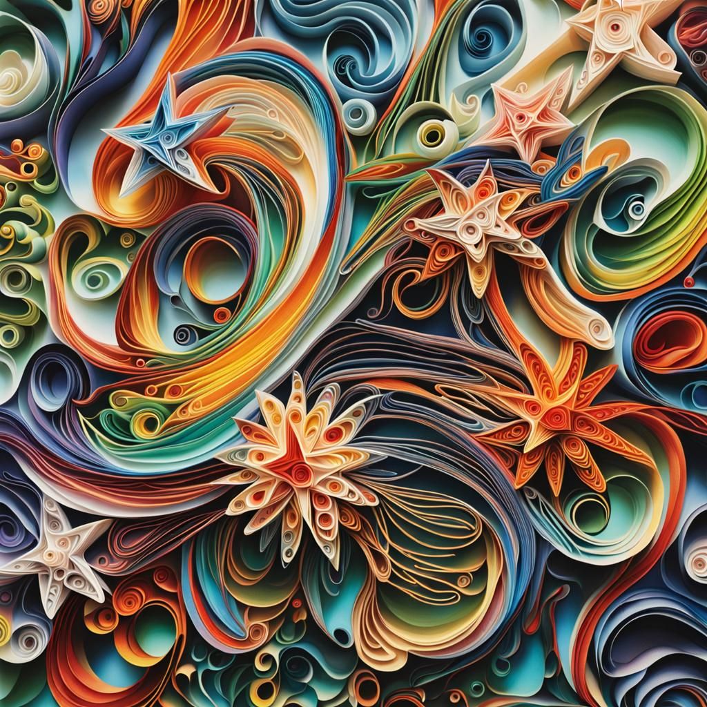 Star Paper quilled colourful two dimensional hand drawn abstract ...