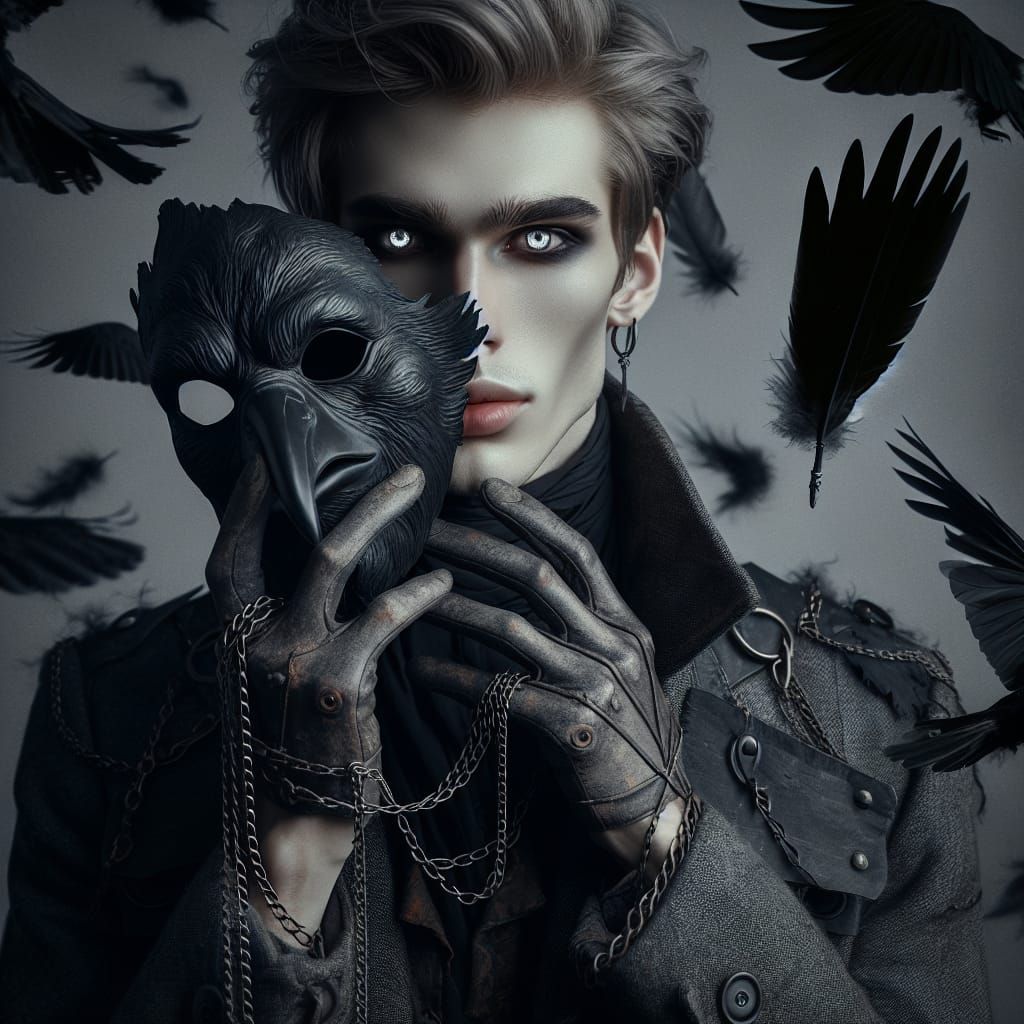 handsome demon holding a crow mask - handsome demon holding ...