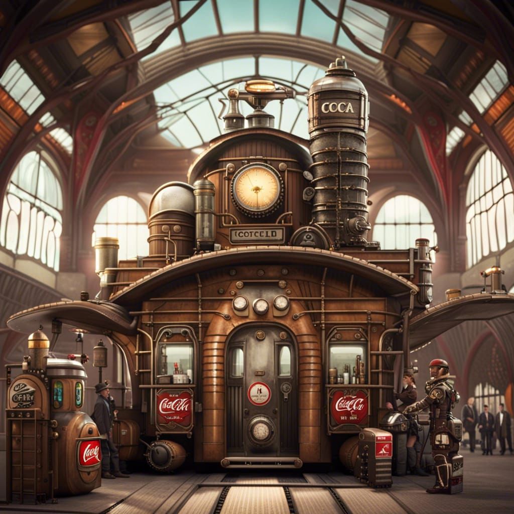 Steampunk train station - AI Generated Artwork - NightCafe Creator