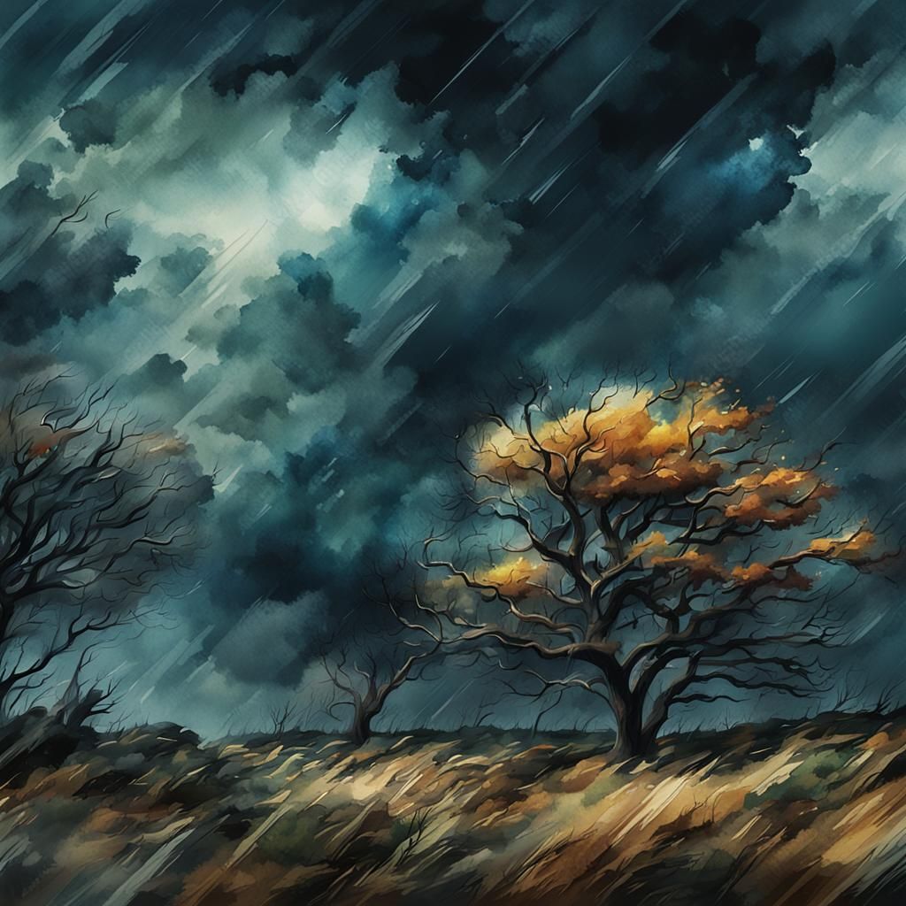 trees swaying during a storm - AI Generated Artwork - NightCafe Creator