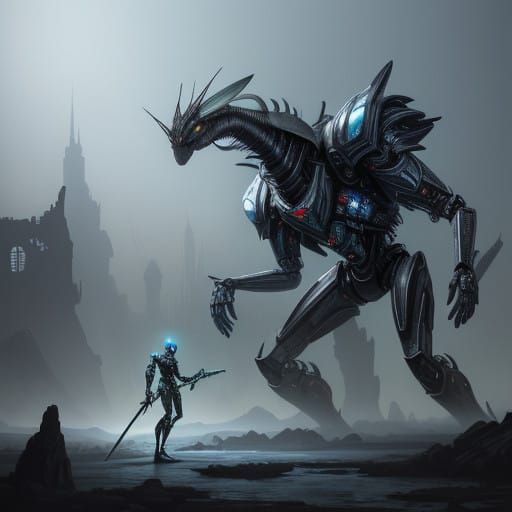 MANTIS SWORD - Cyberpunk Mantis Warrior in Ancient Ruins