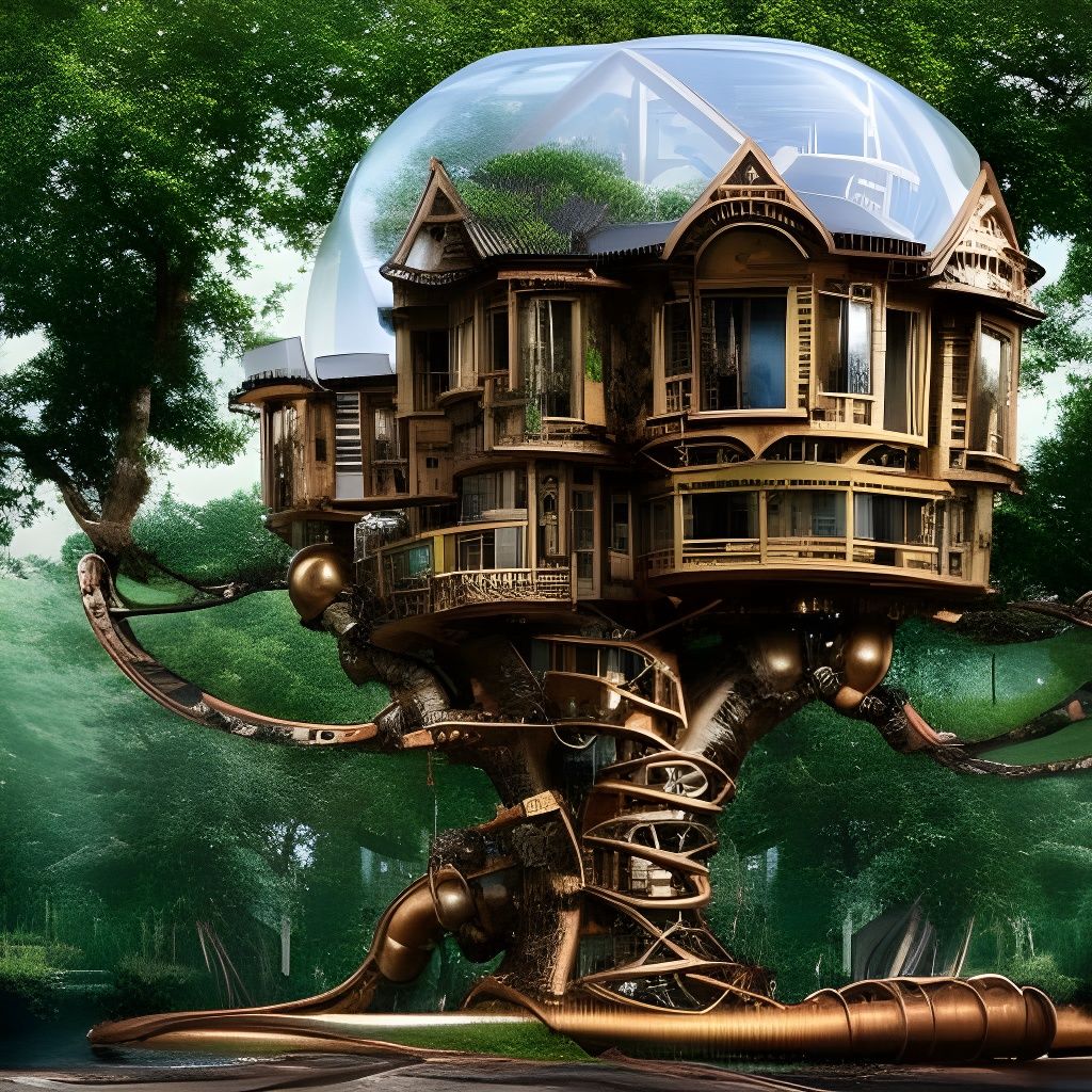 Glasstop clockpunk bonsai treehouse - AI Generated Artwork - NightCafe Creator