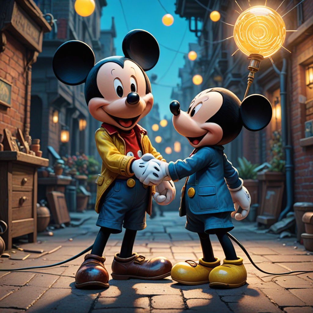 Whimsical Handshake between Disney Icons - AI Art