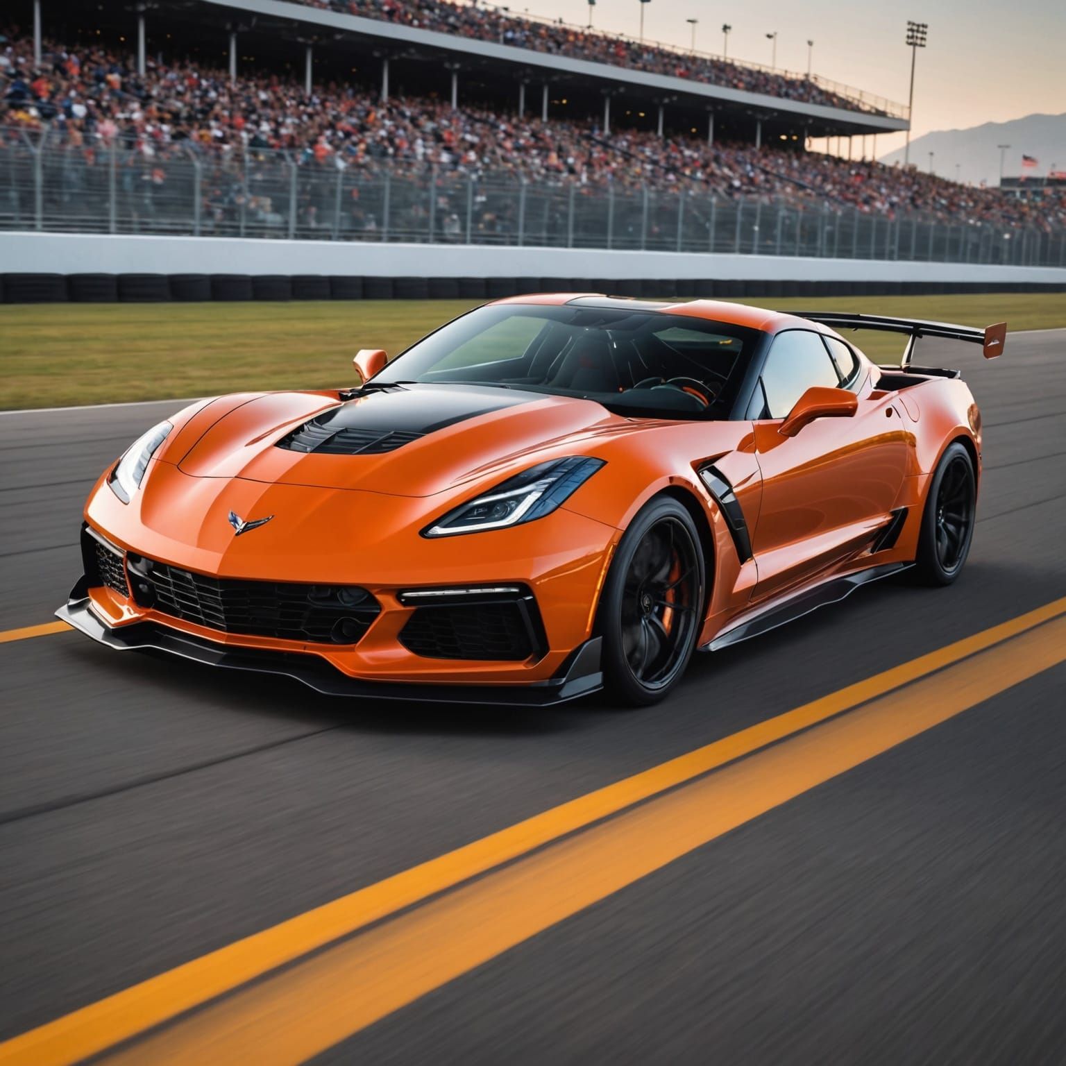 2025 Corvette ZR1 in Orange with Giant Wing Speeds... - AI Art