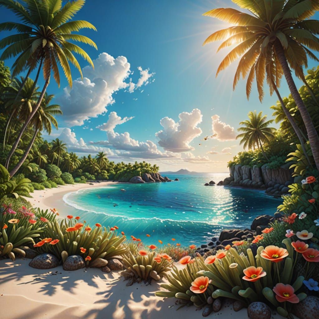 A remote desert island - Surreal Tropical Oasis in Warm, Vi...