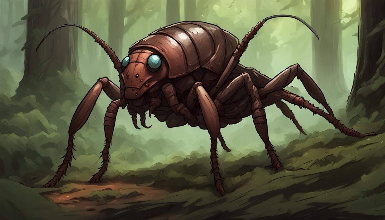 Dark Fantasy Cockroach in Enchanted Forest - AI Art