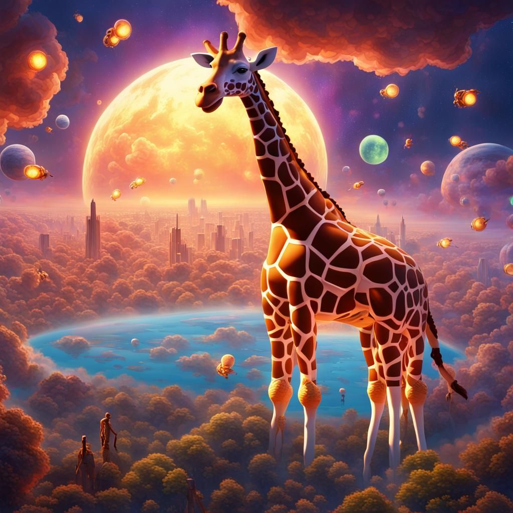 A giant inflatable giraffe floating in the stratosphere. Beautiful ...