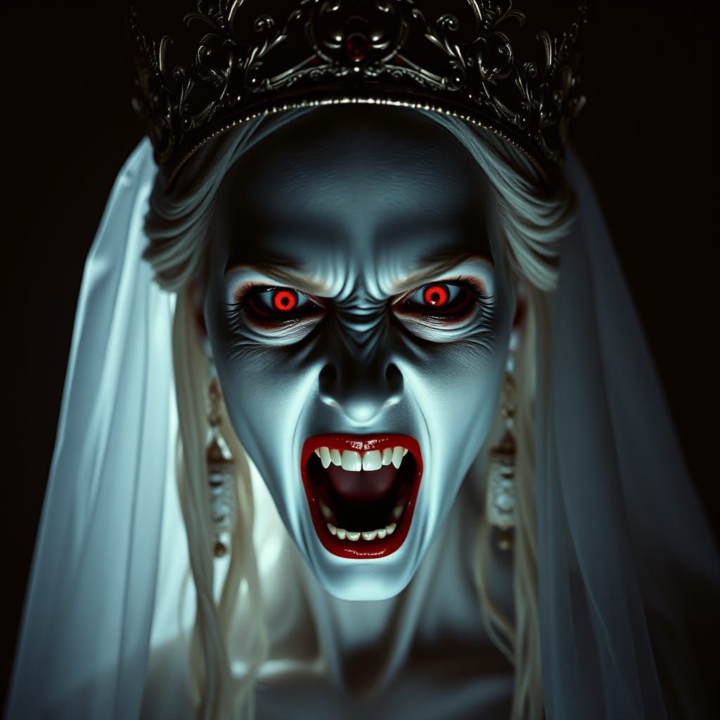 Regal Vampire Queen in Haunting Cinematic Portrait - AI Art