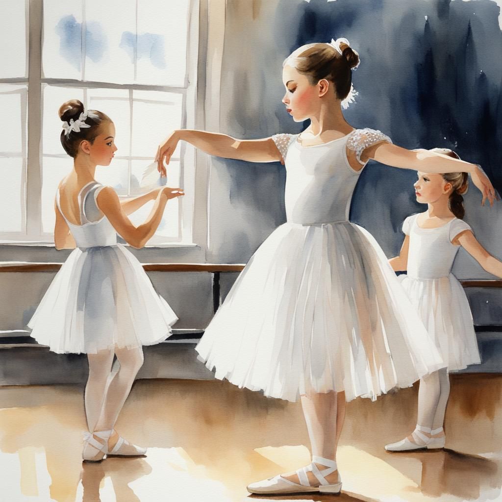 Watercolor Picture: Lessons for little ballerinas - AI Generated ...