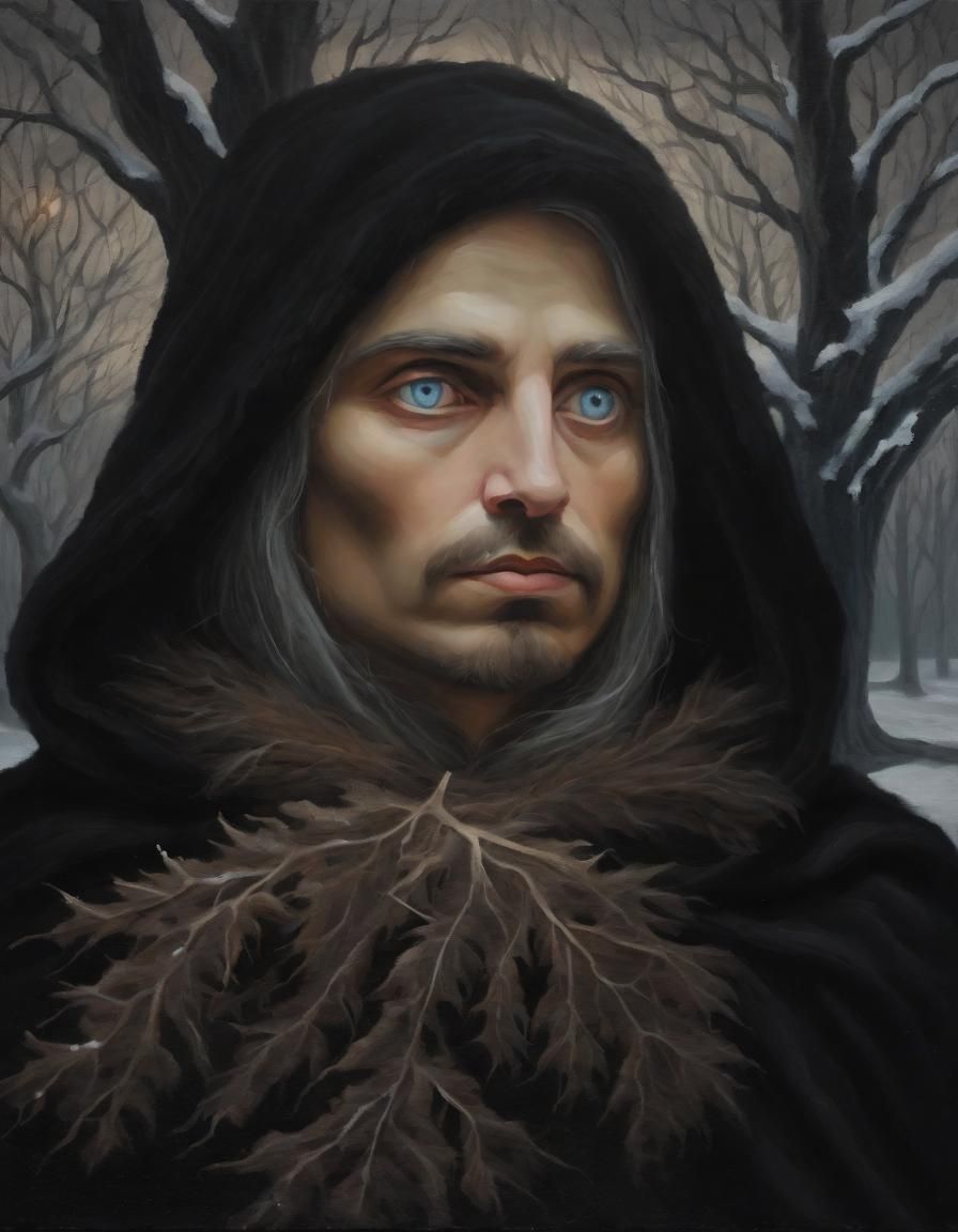 Canvas texture, Fine art oil painting. The Druids eyes comforted us ...