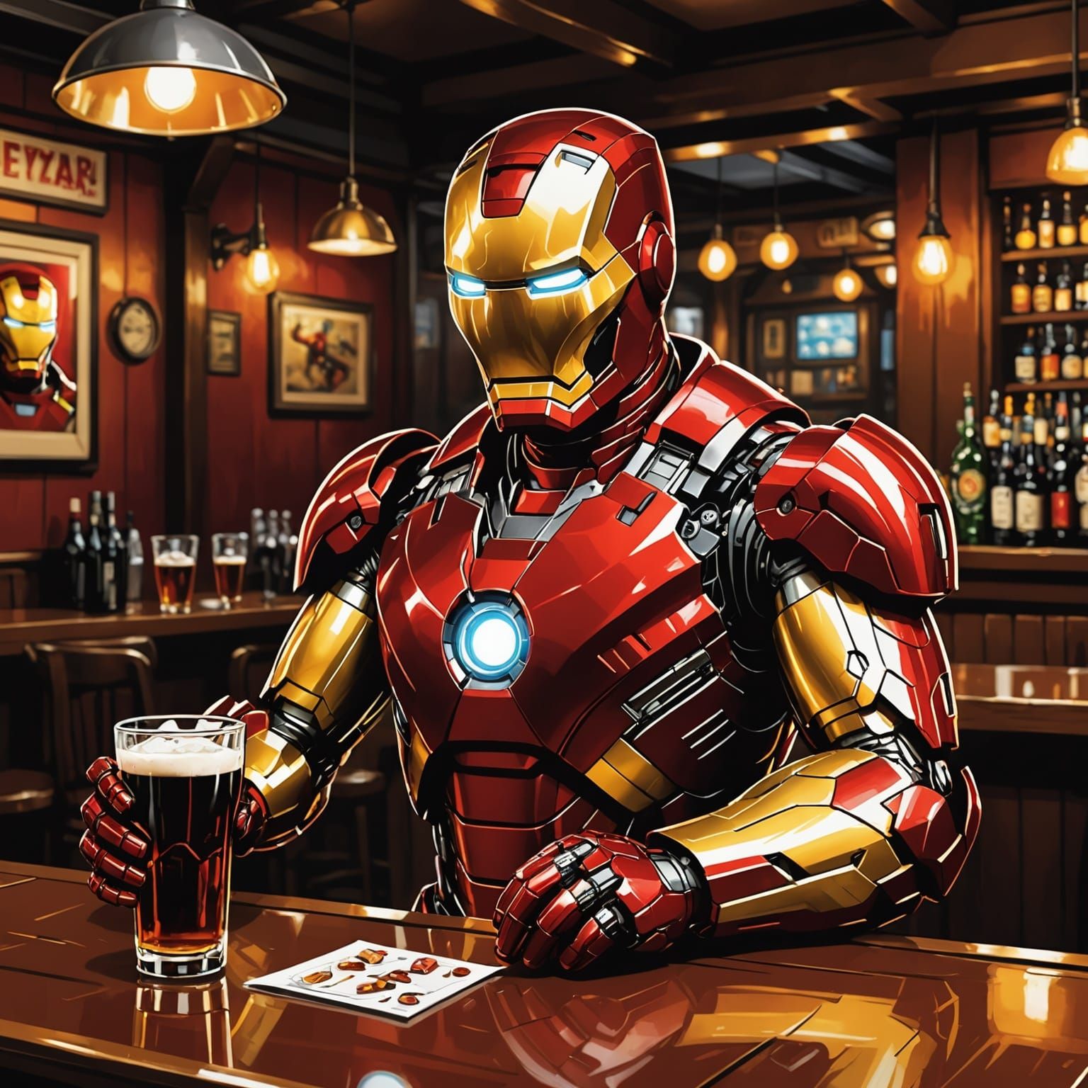 Iron man the bar tender. - Wolverine and Iron Man at the Ba...
