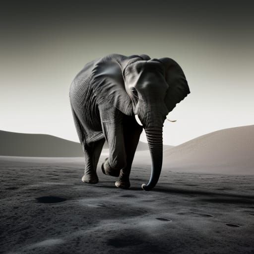 enhanced detailed Elephant walking on the moon earth landscape as ...