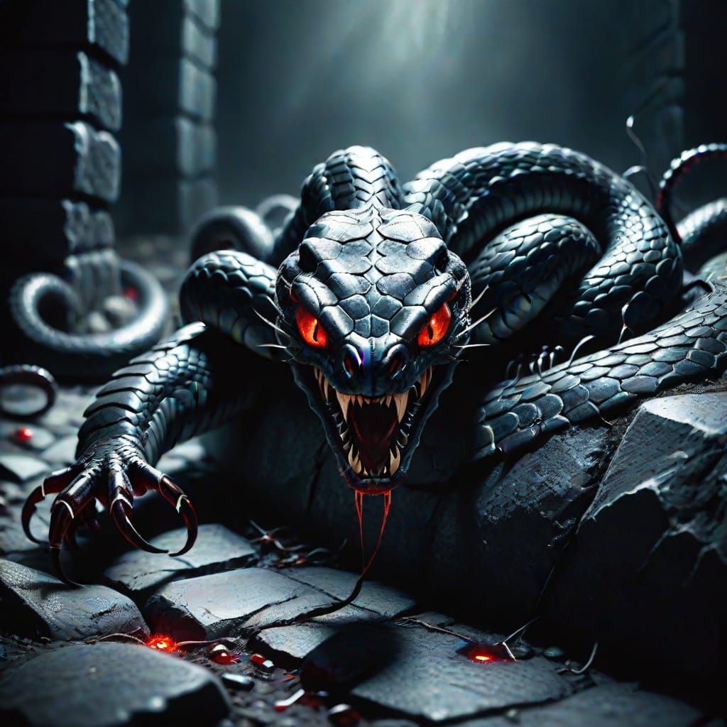 A snake with spider legs. - Dark Fantasy Snake with Spider L...